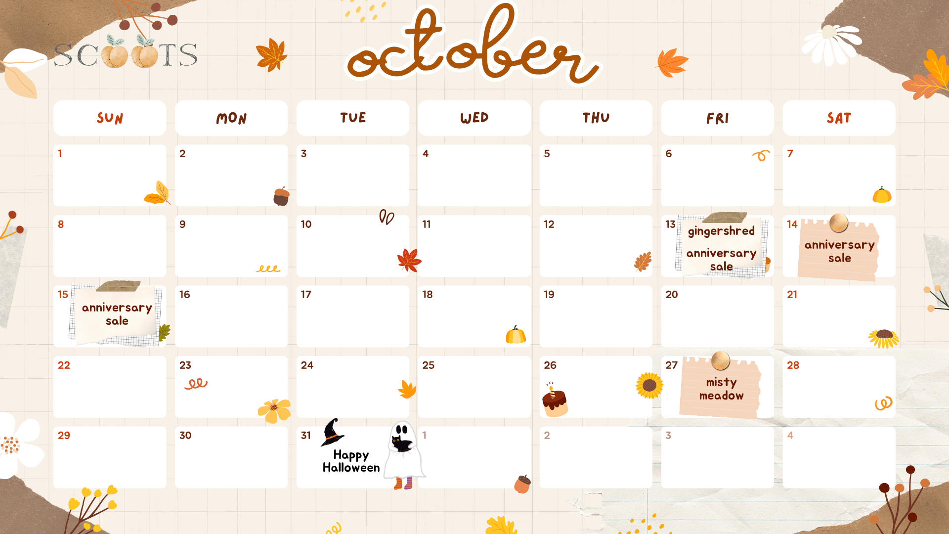 October Calendar | scoots